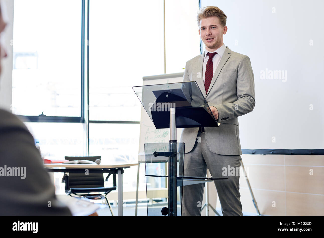Confident Businessman Giving Speech Stock Photo - Alamy Confident Businessman Giving Speech Stock Photo - Alamy