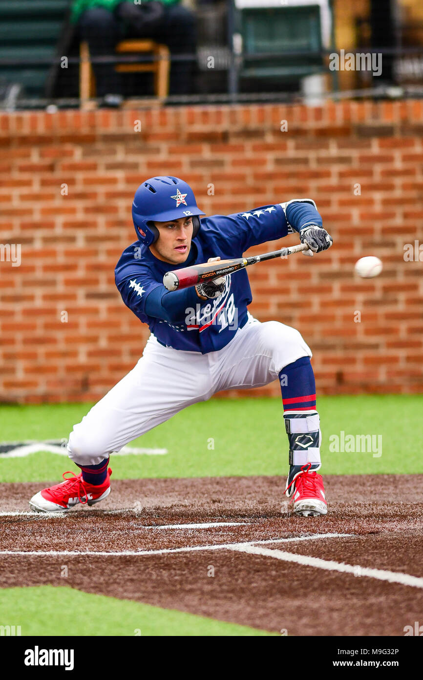 March 25, 2018: #12 Connor kaiser bunts during the game between the LSU ...