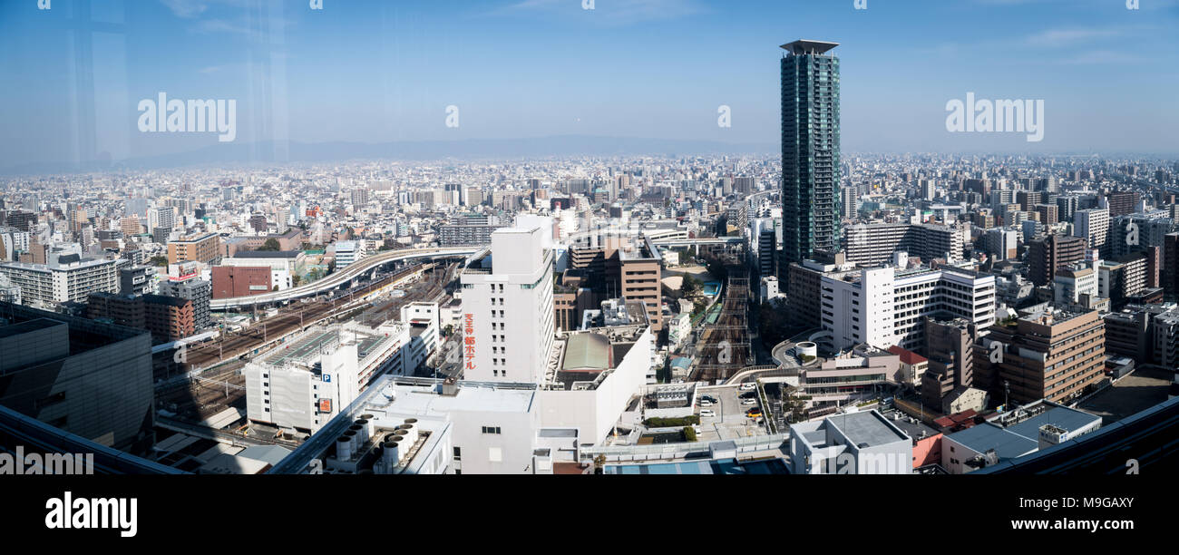 OSAKA, JAPAN - MARCH 26 : A panoramic view of Osaka city from Harukas ...