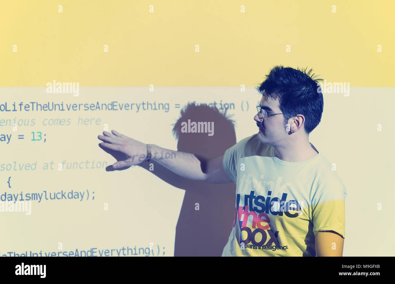 young computer technology students on code programming class have ...