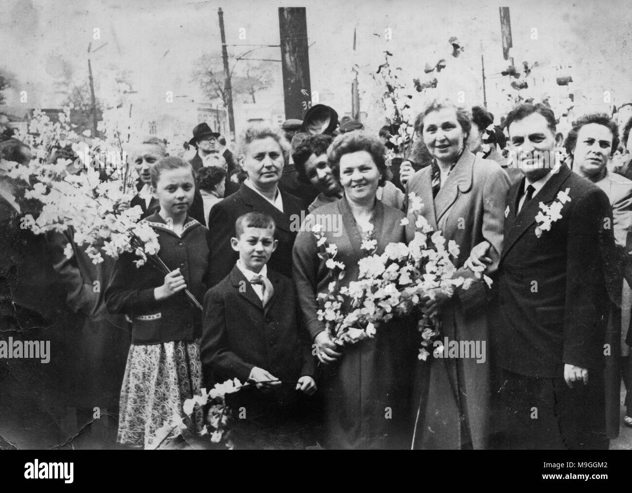 People celebrating International Workers' Day on May Day parade i in ...