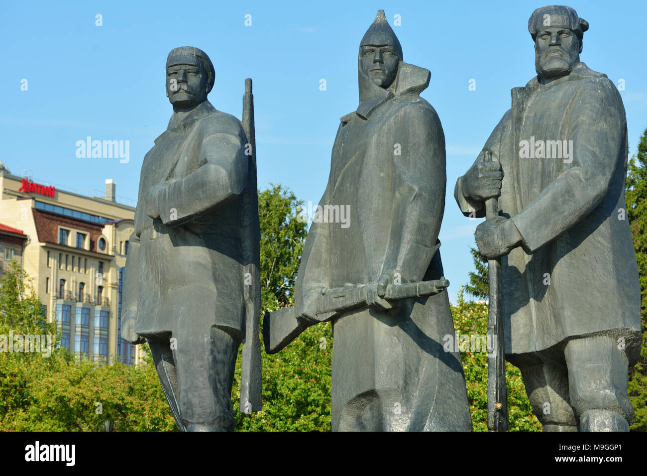 Novosibirsk, Russia - August 25, 2014: Fragment of the monument to V. I ...