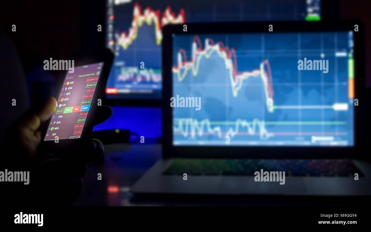 Day trader computer screens with charts, Vienna Austria, 25-3-2018 ...