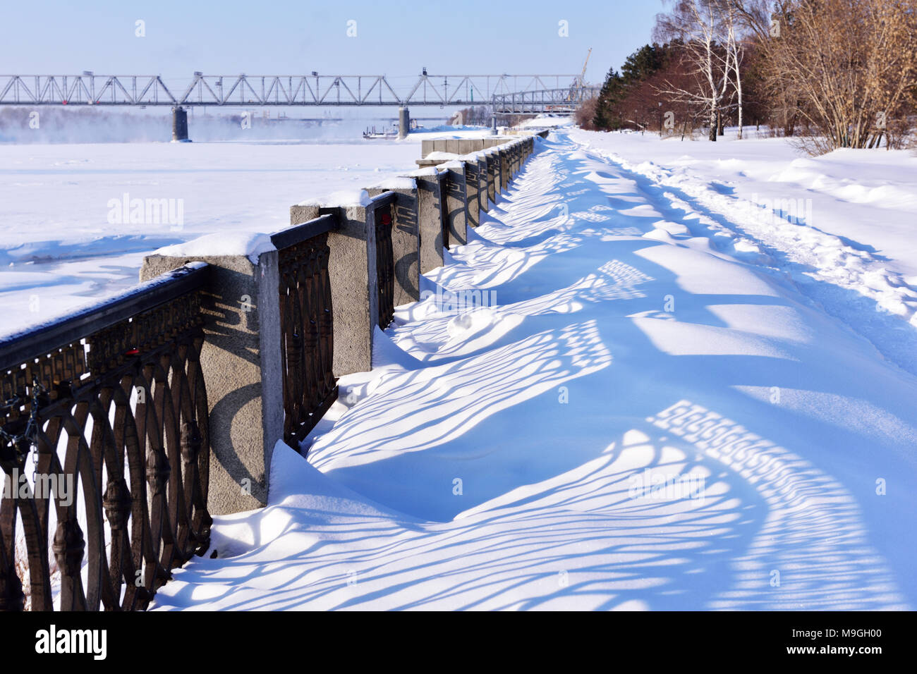 Novosibirsk, Russia - January 23, 2015: Embankment of Ob river in the ...