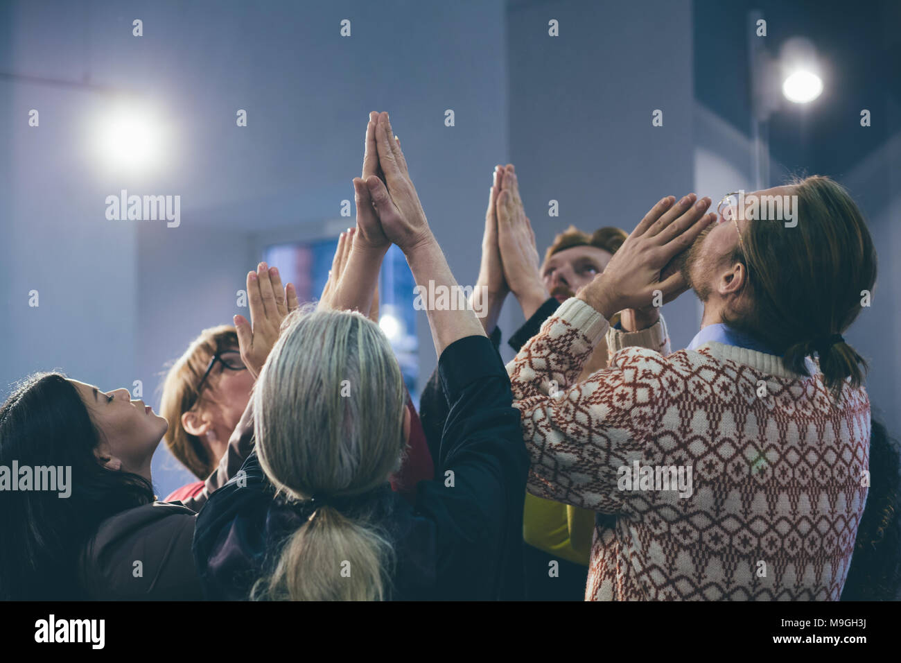 group therapy: diverse people talking and giving support Stock Photo ...