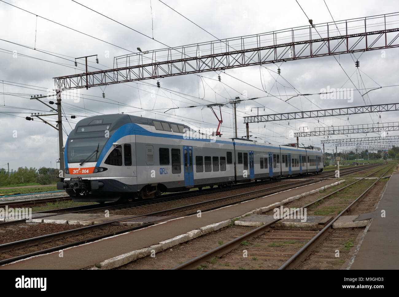 Gorodeya, Belarus - August 27, 2012: Modern commuter train of ...