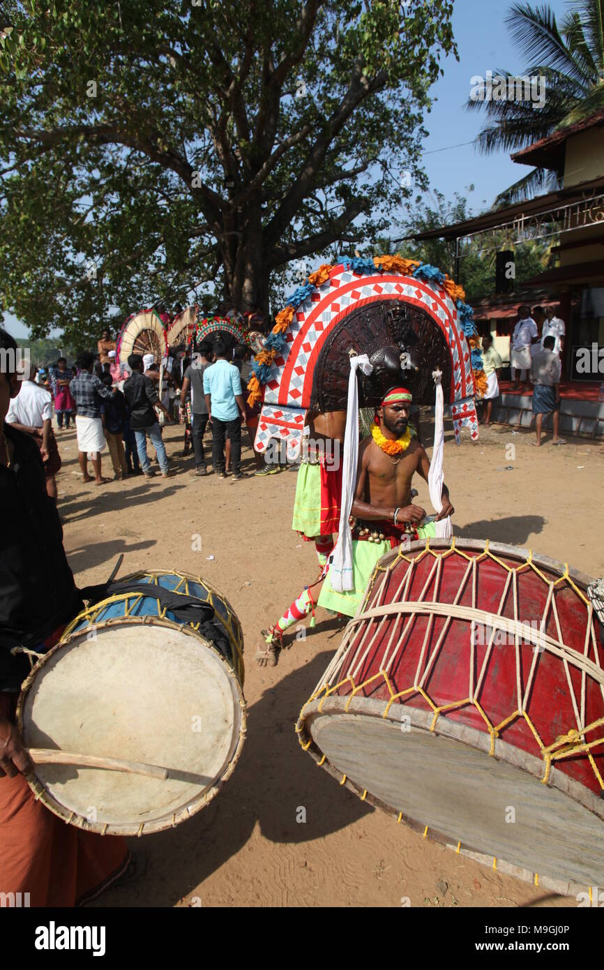 puthan and thira,a ritualistic art form of kerala,during a temple ...