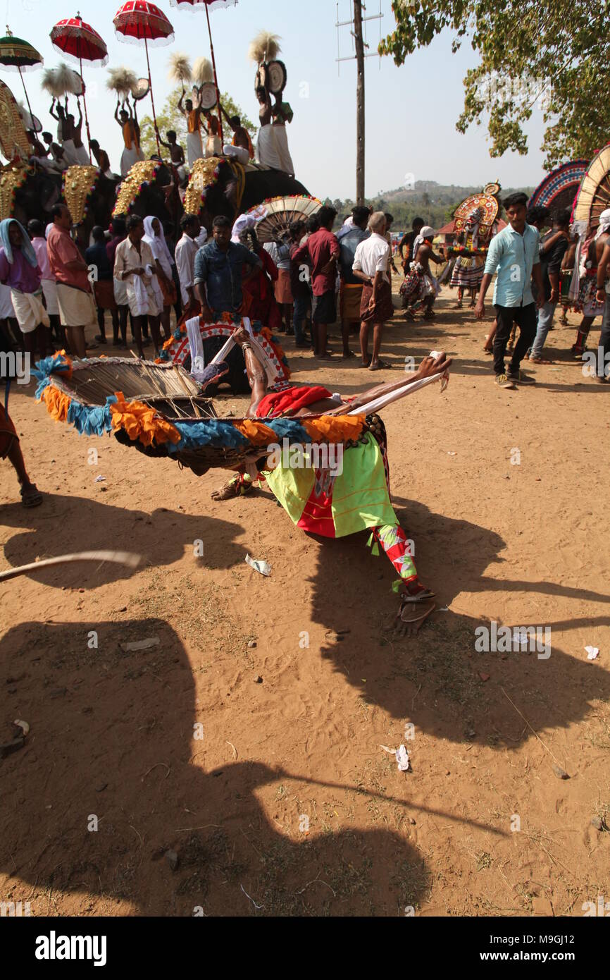 puthan and thira,a ritualistic art form of kerala,during a temple ...