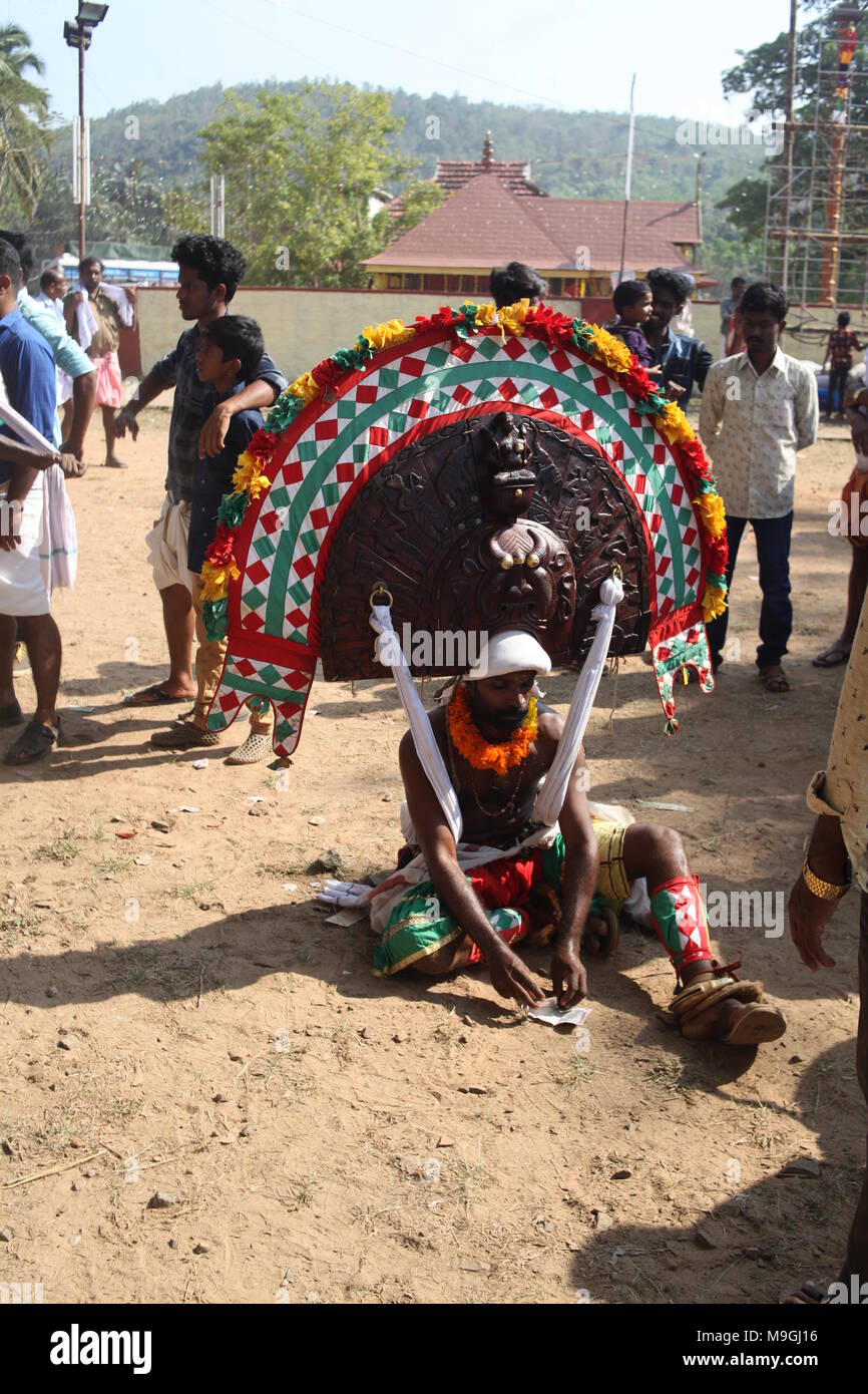 puthan and thira,a ritualistic art form of kerala,during a temple ...