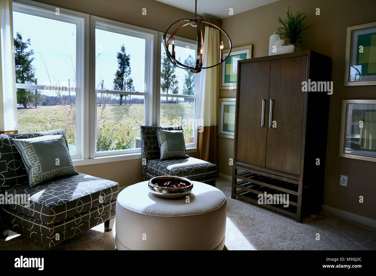 Modern home interior living room with beautiful window view Stock Photo ...