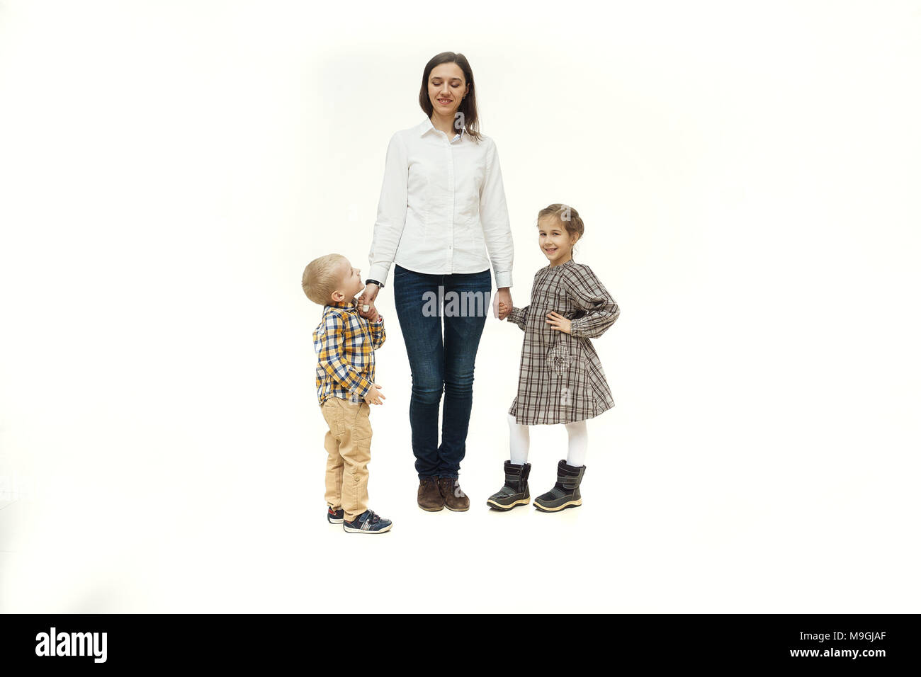 Mother with children full length portrait isolated on white Stock Photo ...