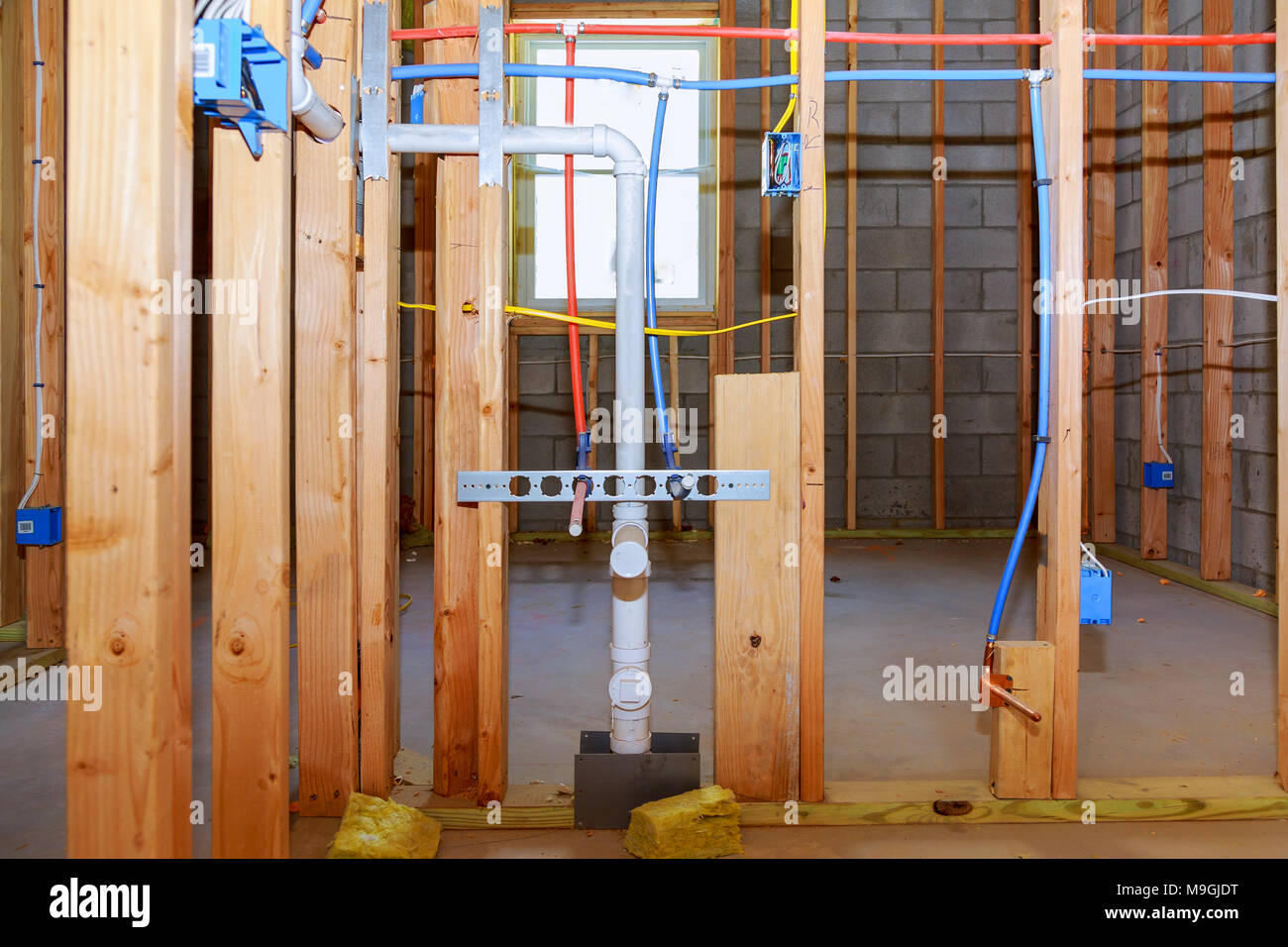 New home construction pipes and electrical installation of pipes for ...