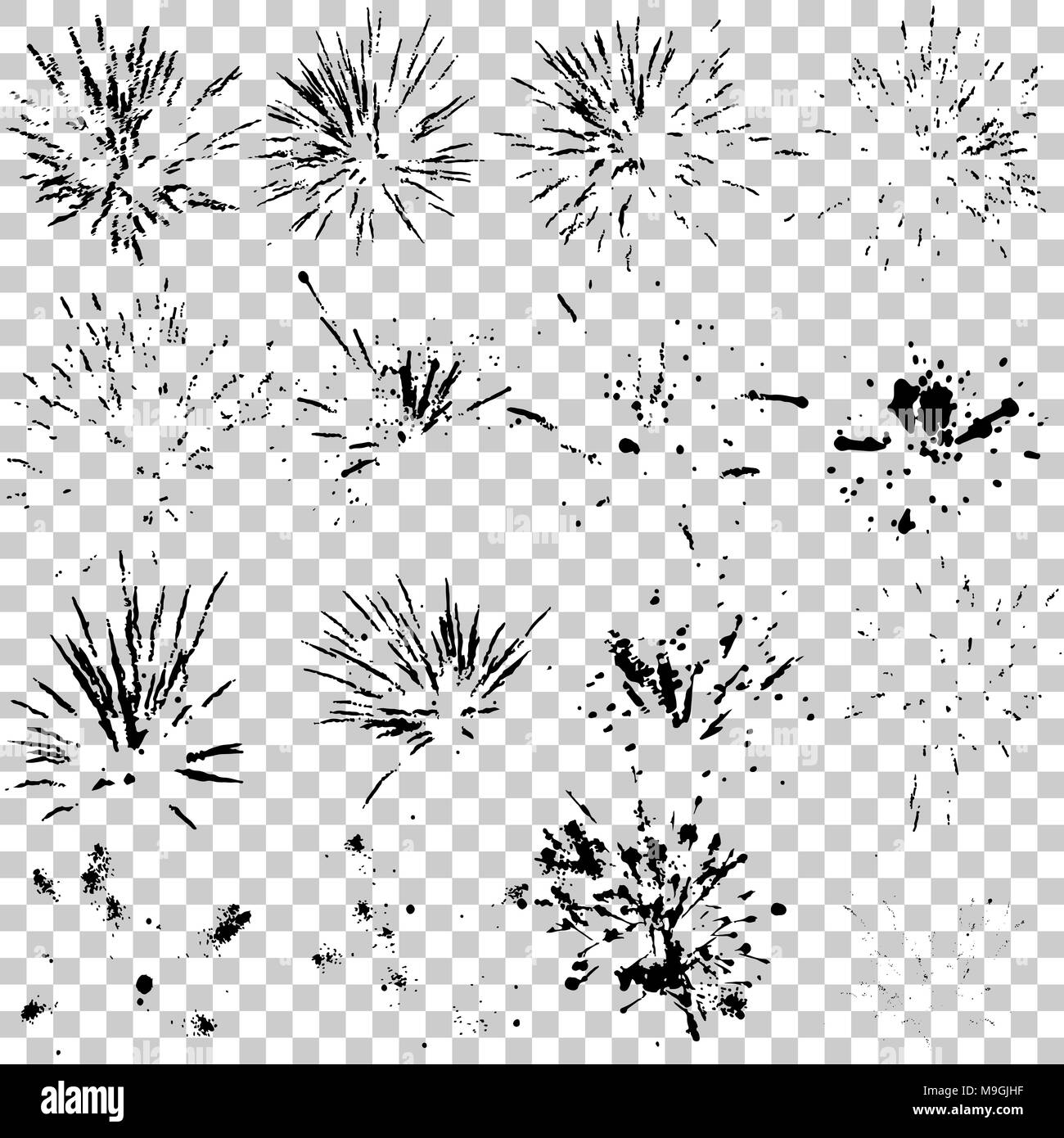Set of fireworks silhouette. Black and white trace vector illustration ...