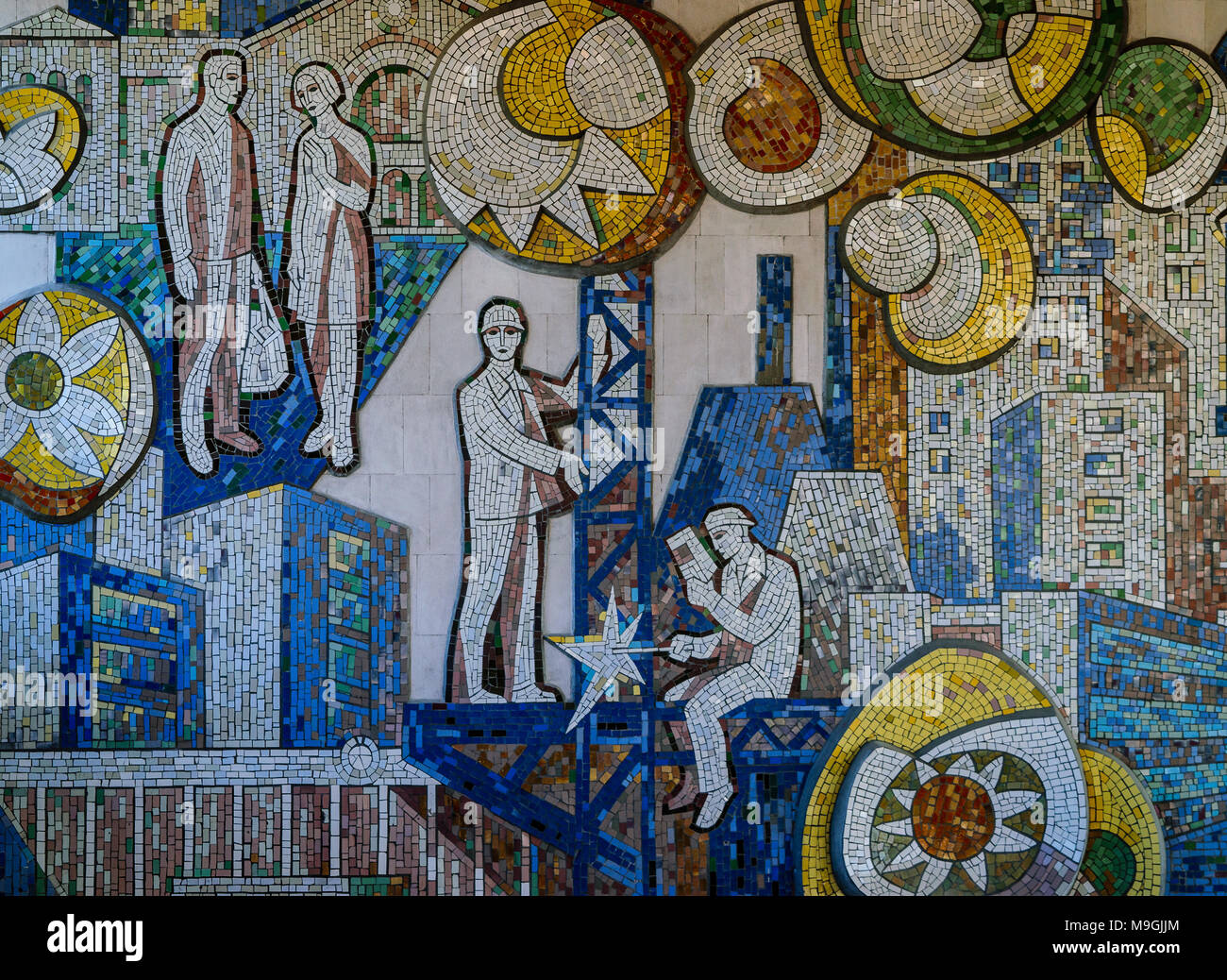 Classical soviet union illustration on a wall depicting communism and ...