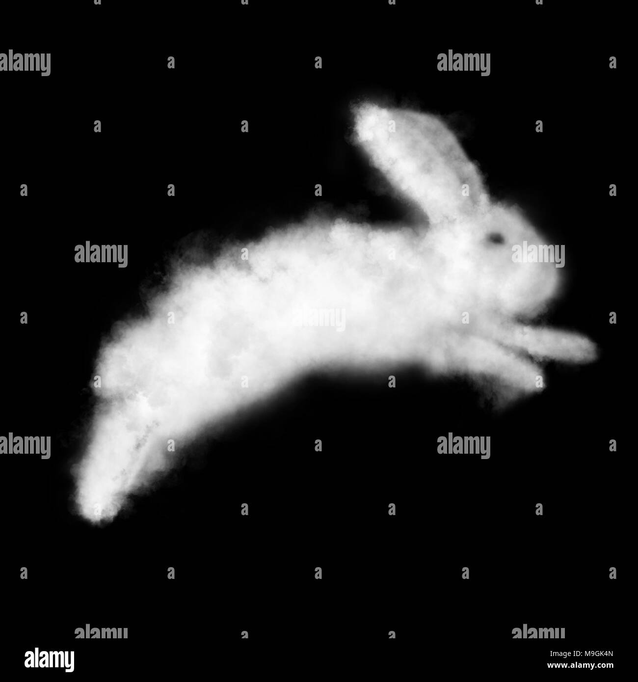 Easter bunny made from a cloud presented on a black background Stock ...
