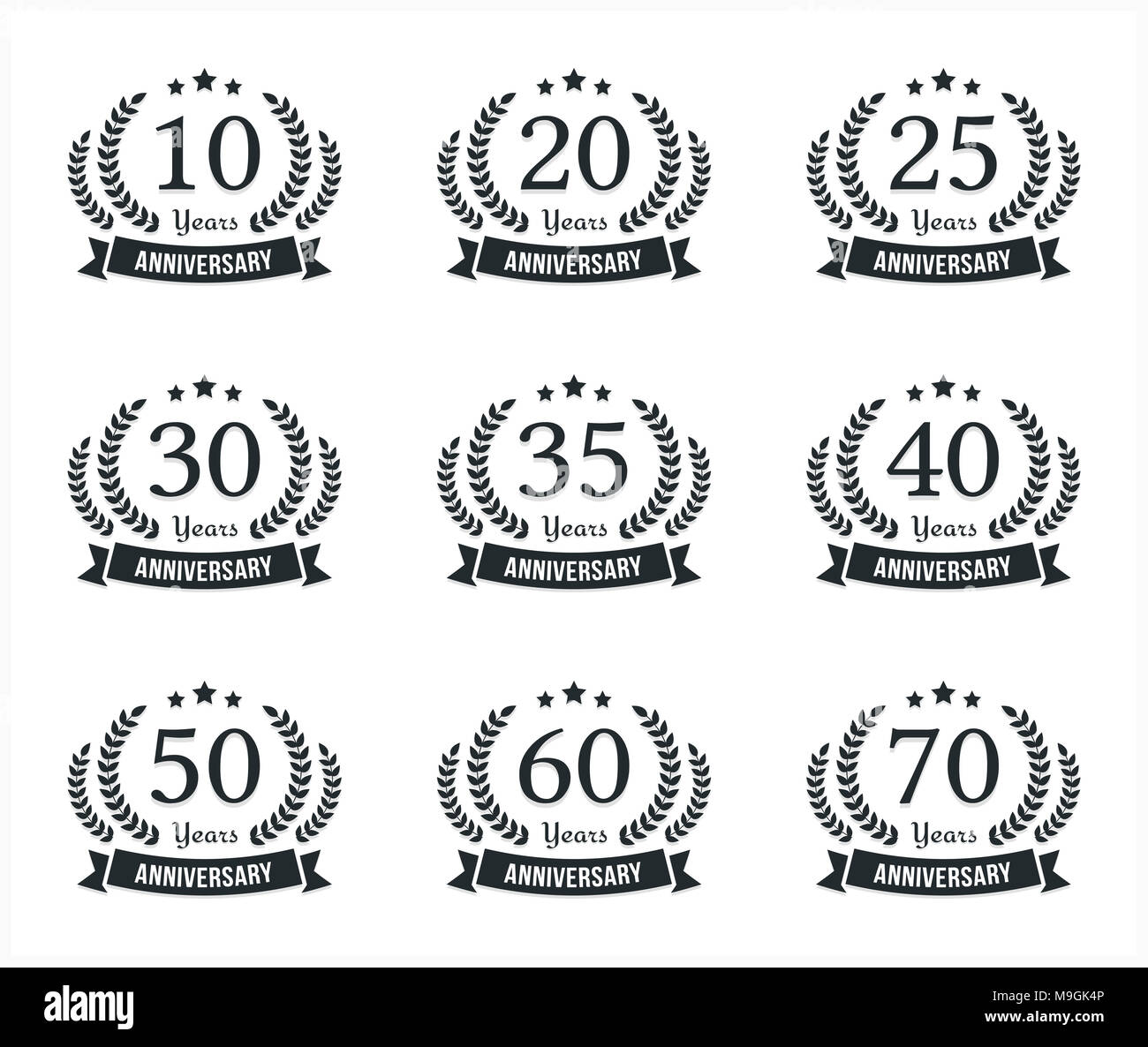 Anniversary emblem design with ribbon and laurel wreath, vector eps10 ...