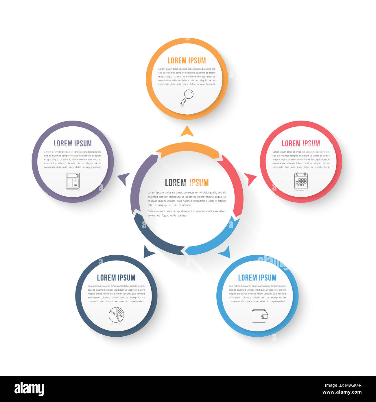 Circle infographic template with five elements, steps or options ...
