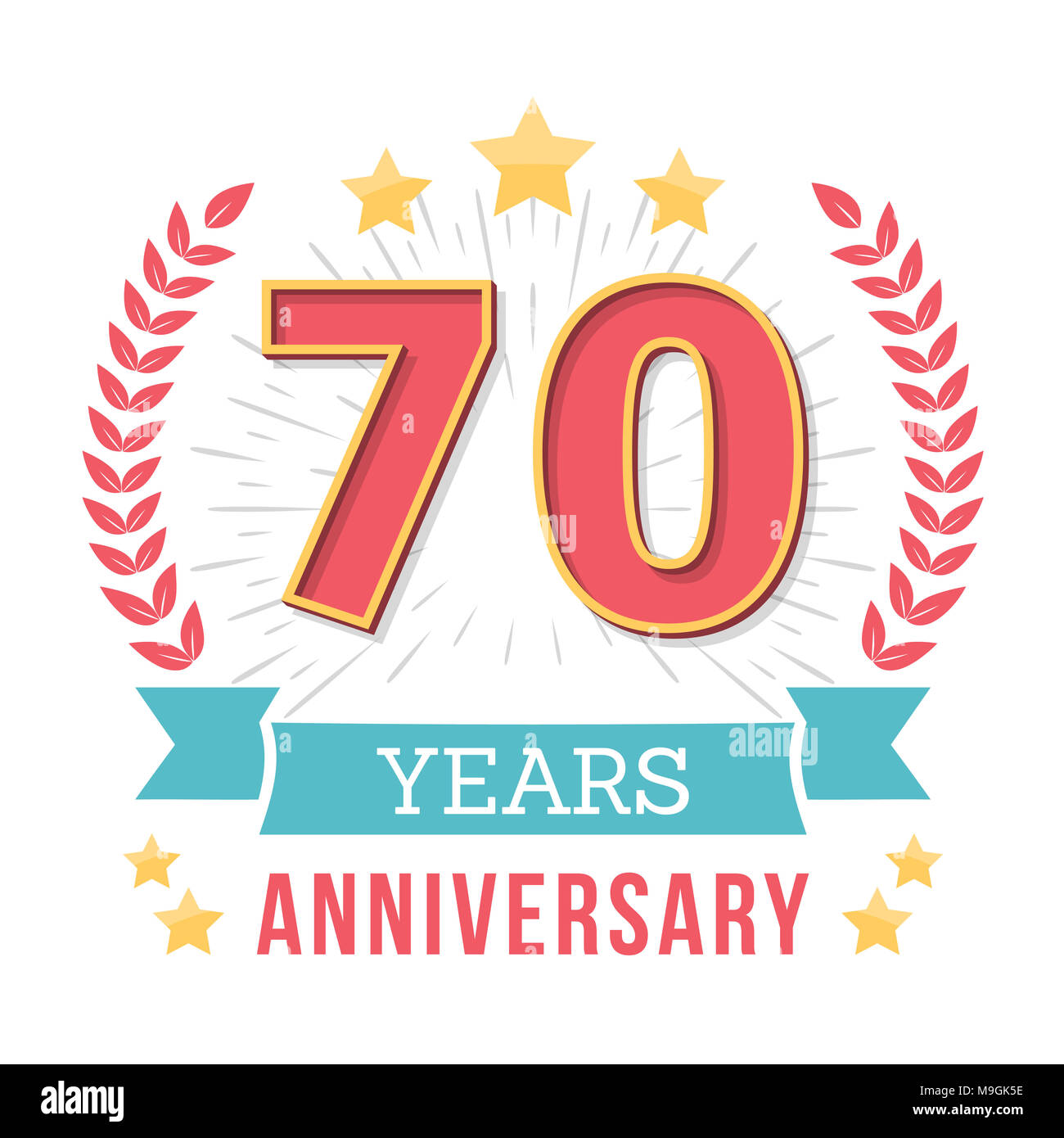 70 Years anniversary emblem with ribbon, laurel wreath and stars ...