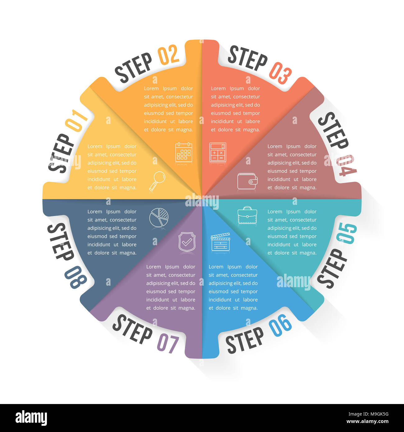 Circle infographic template with eight elements, steps or options ...