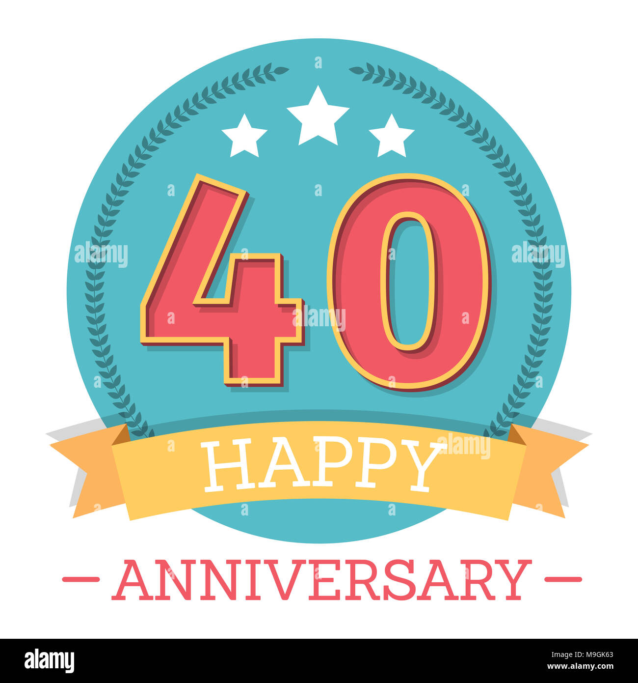 40 Years anniversary emblem with ribbon, stars and laurel wreath ...
