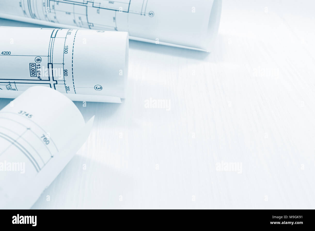 construction plan, engineering drawings and blueprint rolls on ...