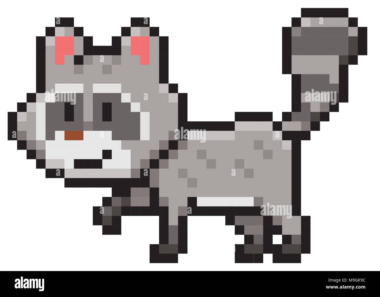 Vector Illustration of cartoon raccoon - Pixel design Stock Vector ...
