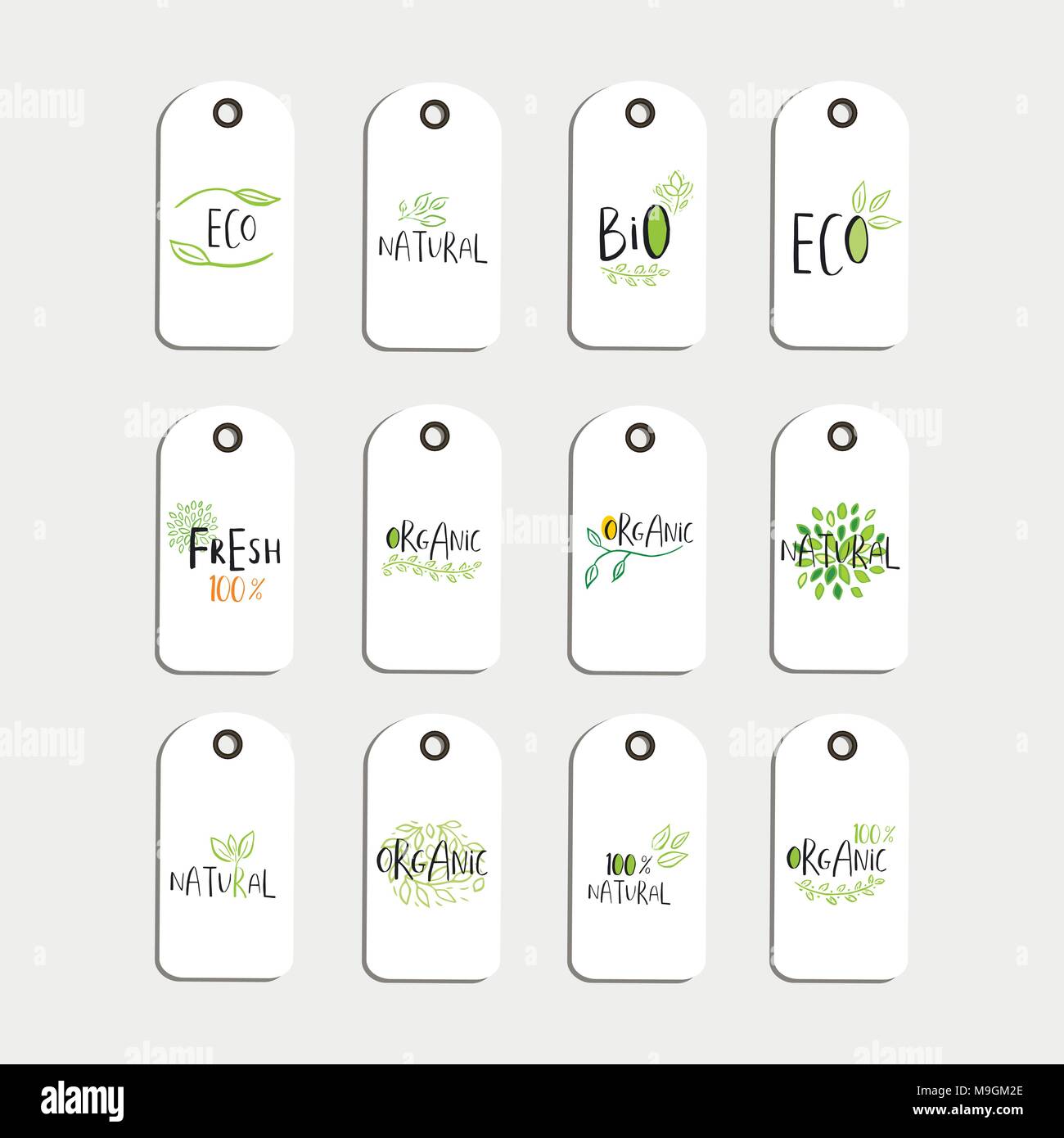 Set of Vector eco badge or tag, bio green logo. Vegan sign for cafe ...