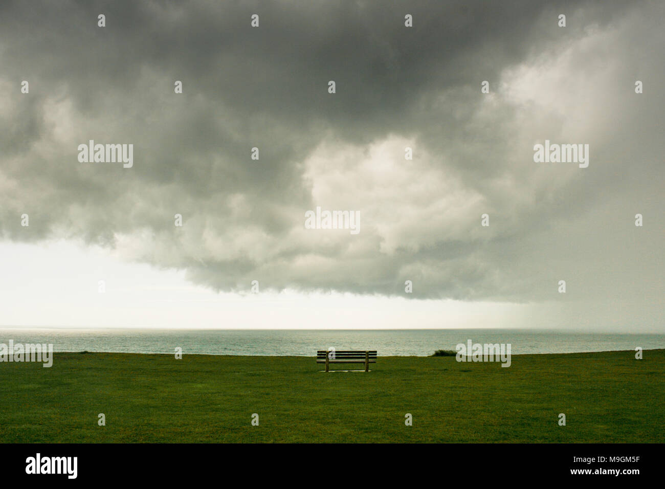Clifftop view towards a rain storm, near Highcliffe Castle ...