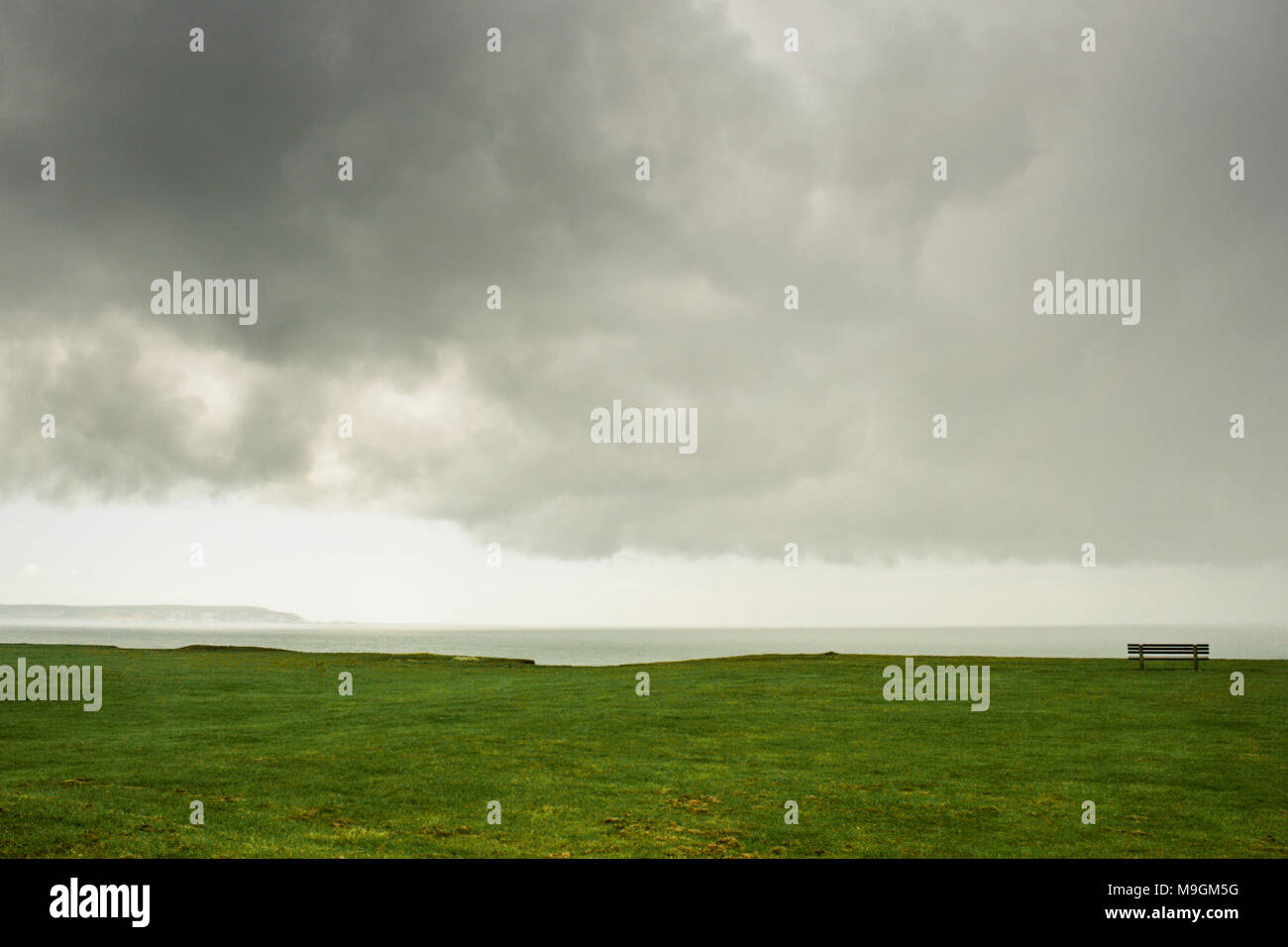 Clifftop view towards a rain storm, near Highcliffe Castle ...