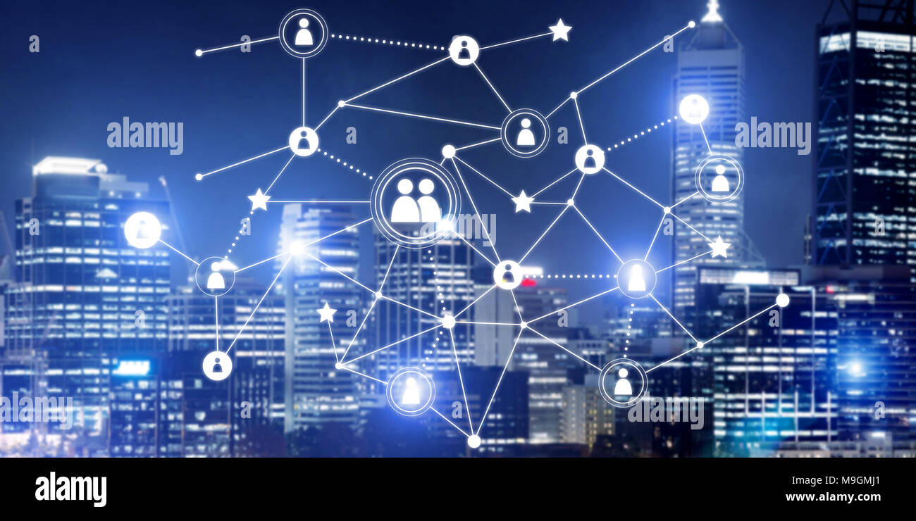 Background conceptual image with social connection lines on dark ...