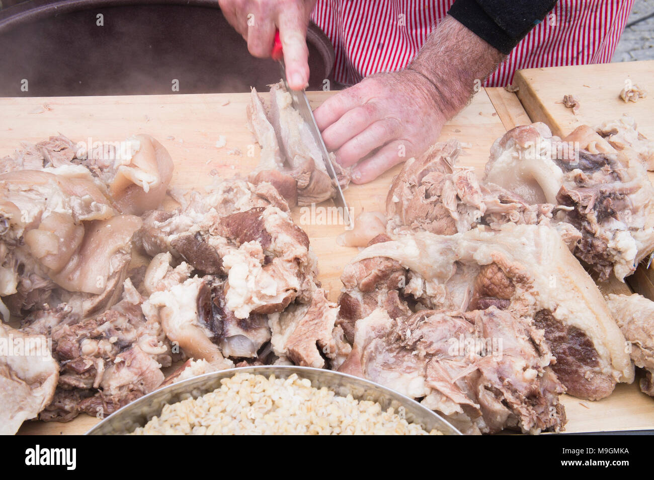hog-killing time,cooked,boiled meat,pork Stock Photo - Alamy