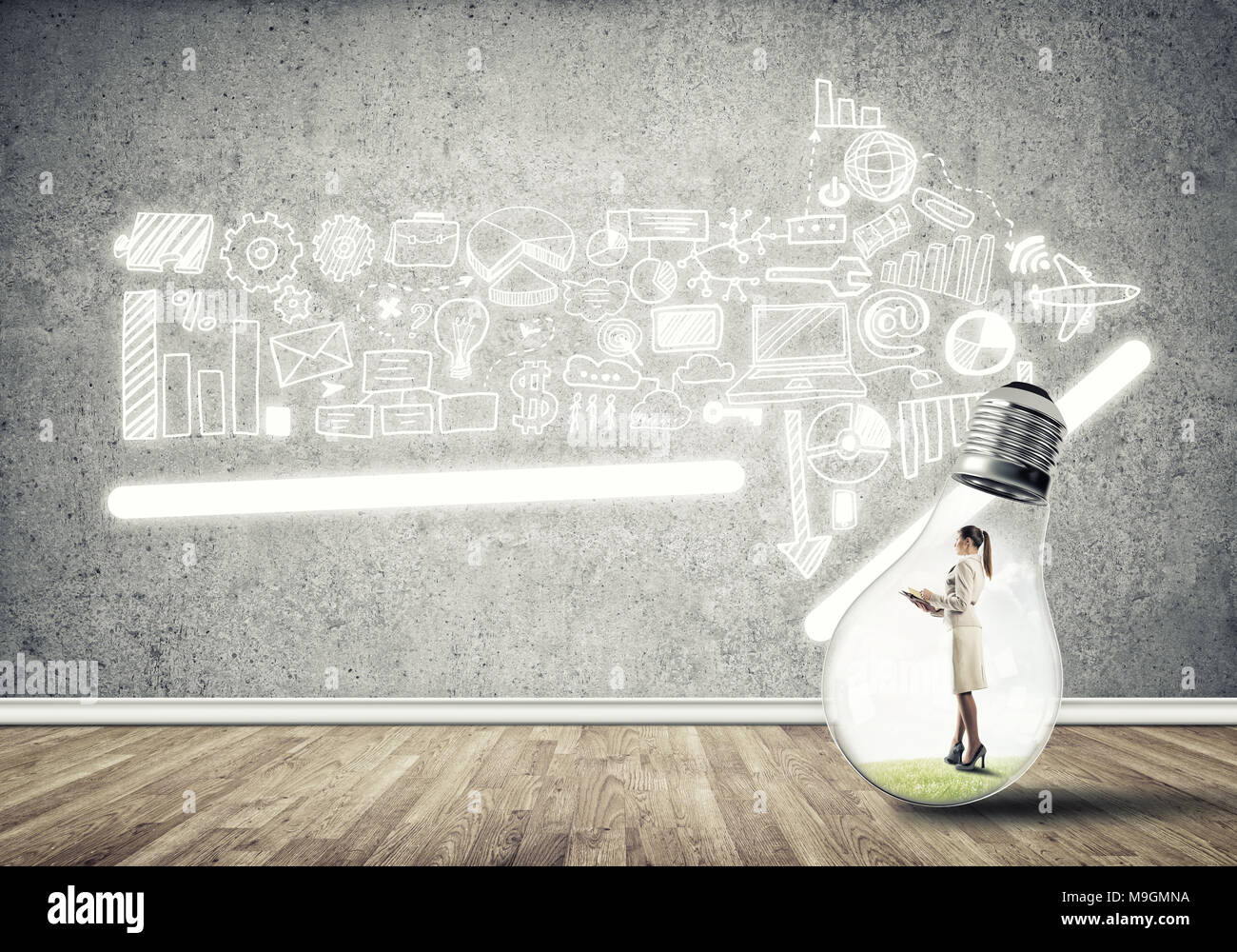 Businesswoman inside light bulb in hi-res stock photography and images ...