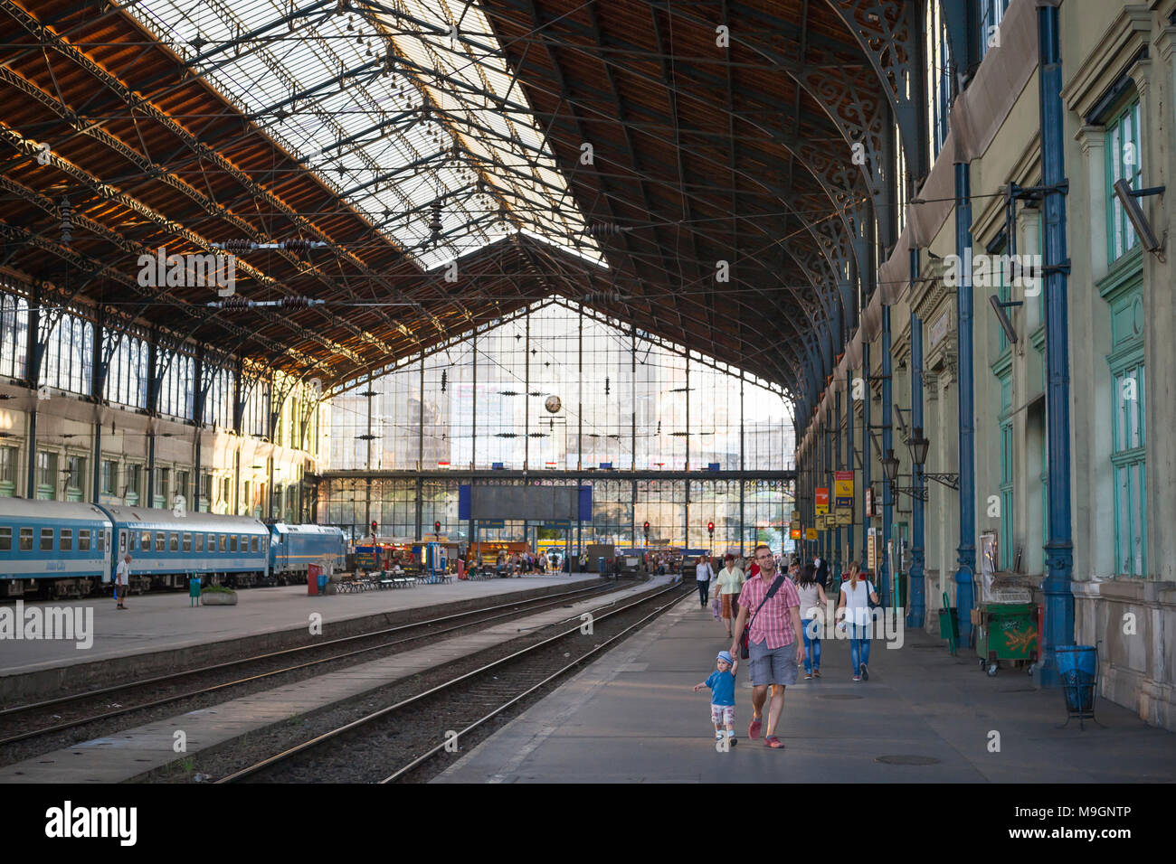 Passengers walking on platform Nyugati railway station, Budapest ...