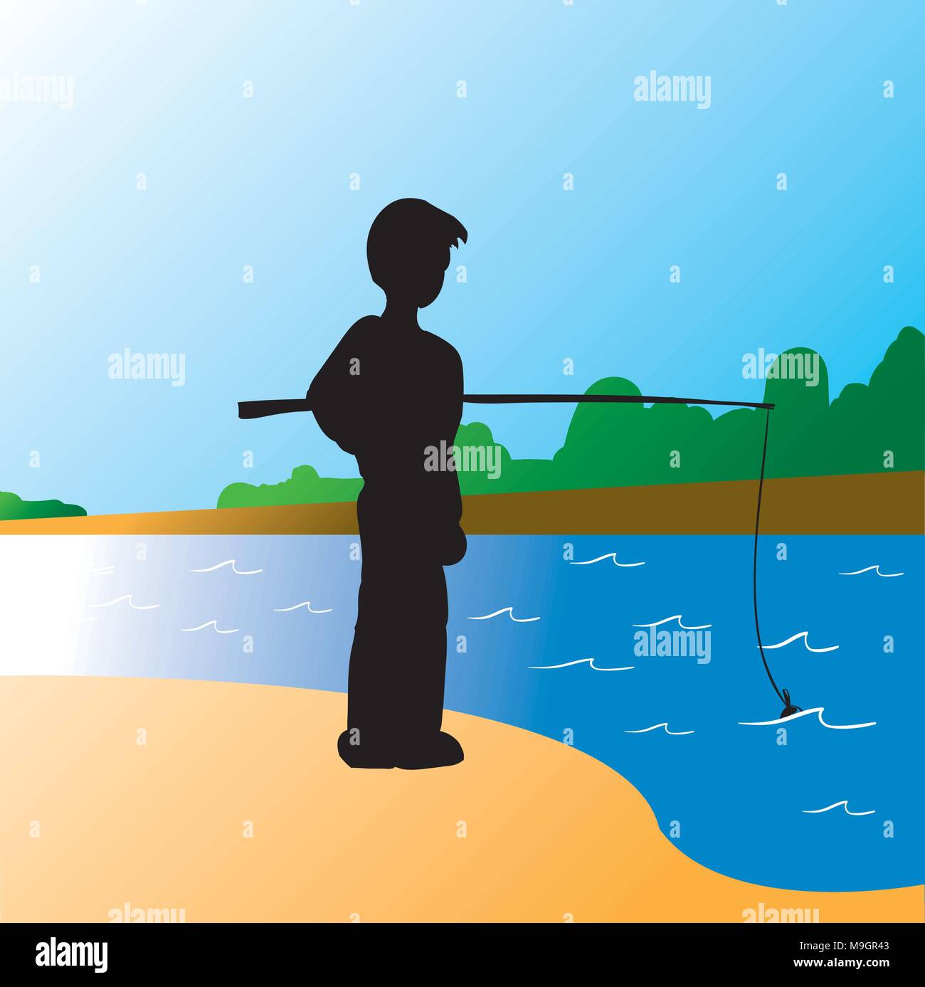 Fisherman fishing on bank river Stock Vector Images - Alamy