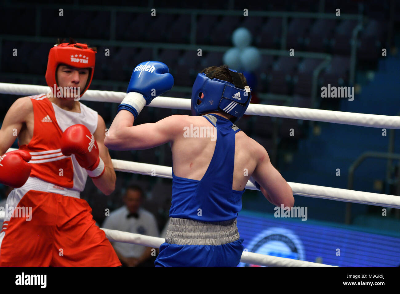 Orenburg, Russia-May 7, 2017 year: Boys boxers compete in the ...