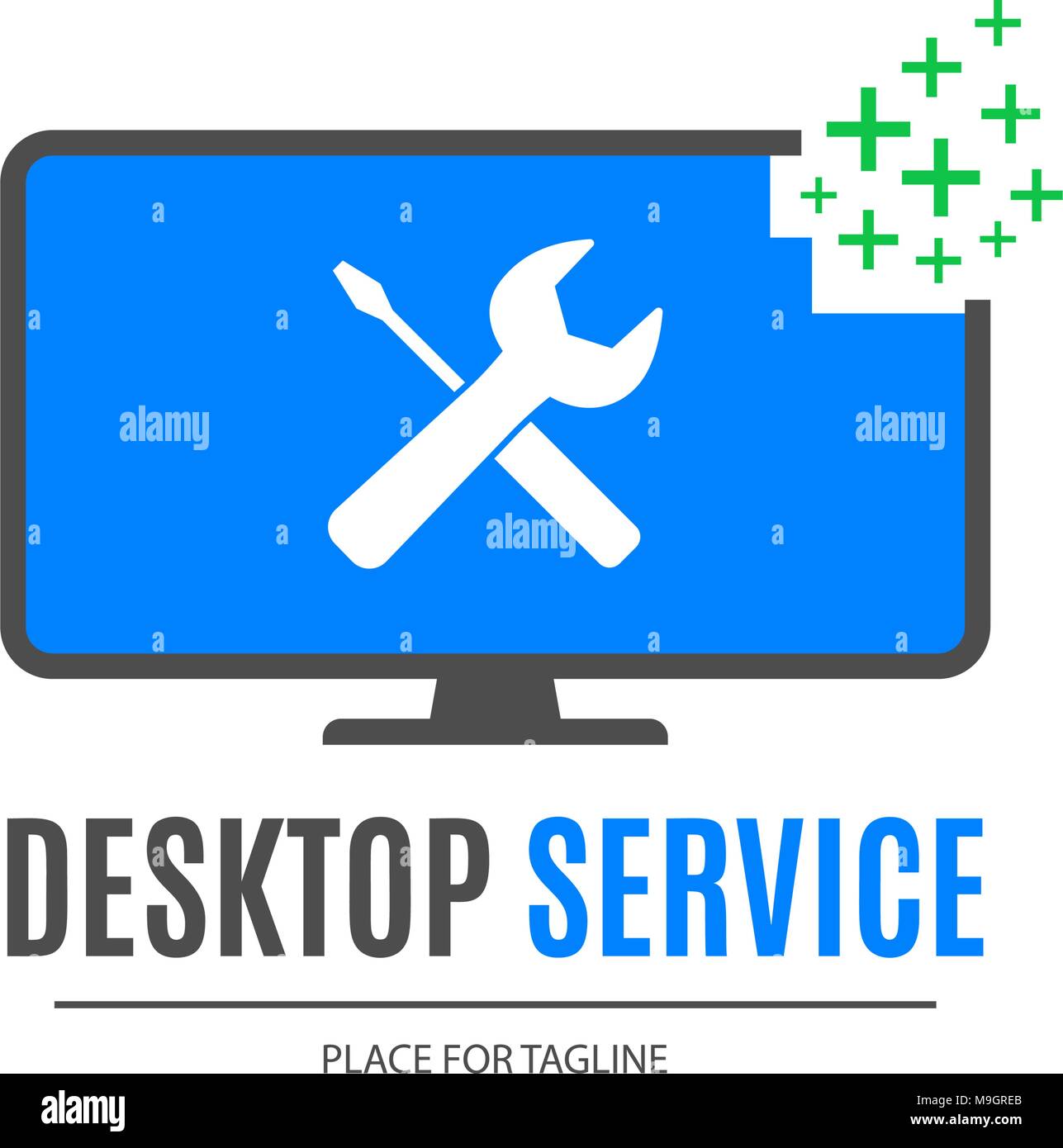 Desktop service logotype with monitor, wrench and screwdriver Stock ...