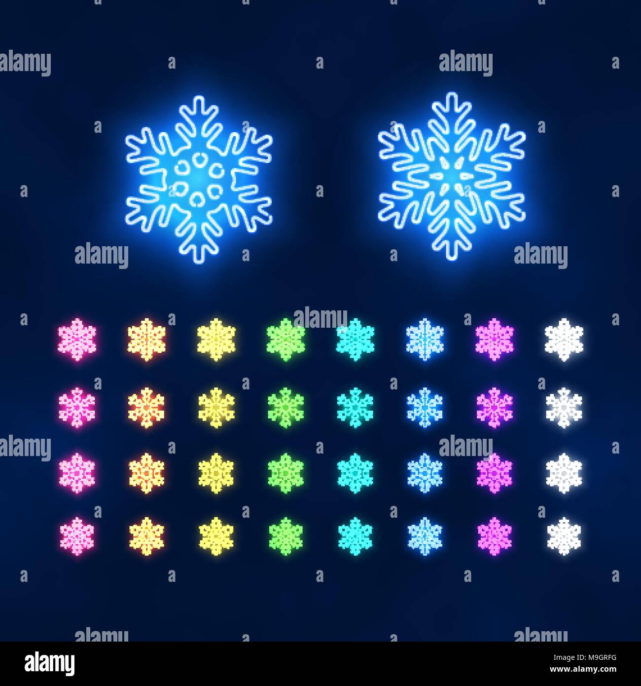 Neon sign collection. Glowing snowflakes winter set Stock Vector Image ...