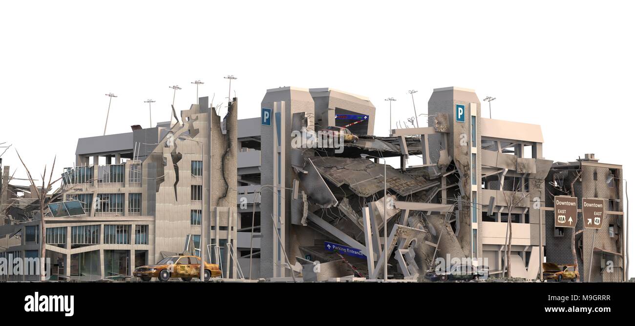 3D illustration ruined buildings isolated on white Stock Photo - Alamy