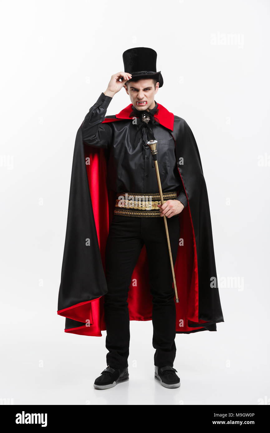 Vampire Halloween Concept - Full length Portrait of handsome caucasian ...