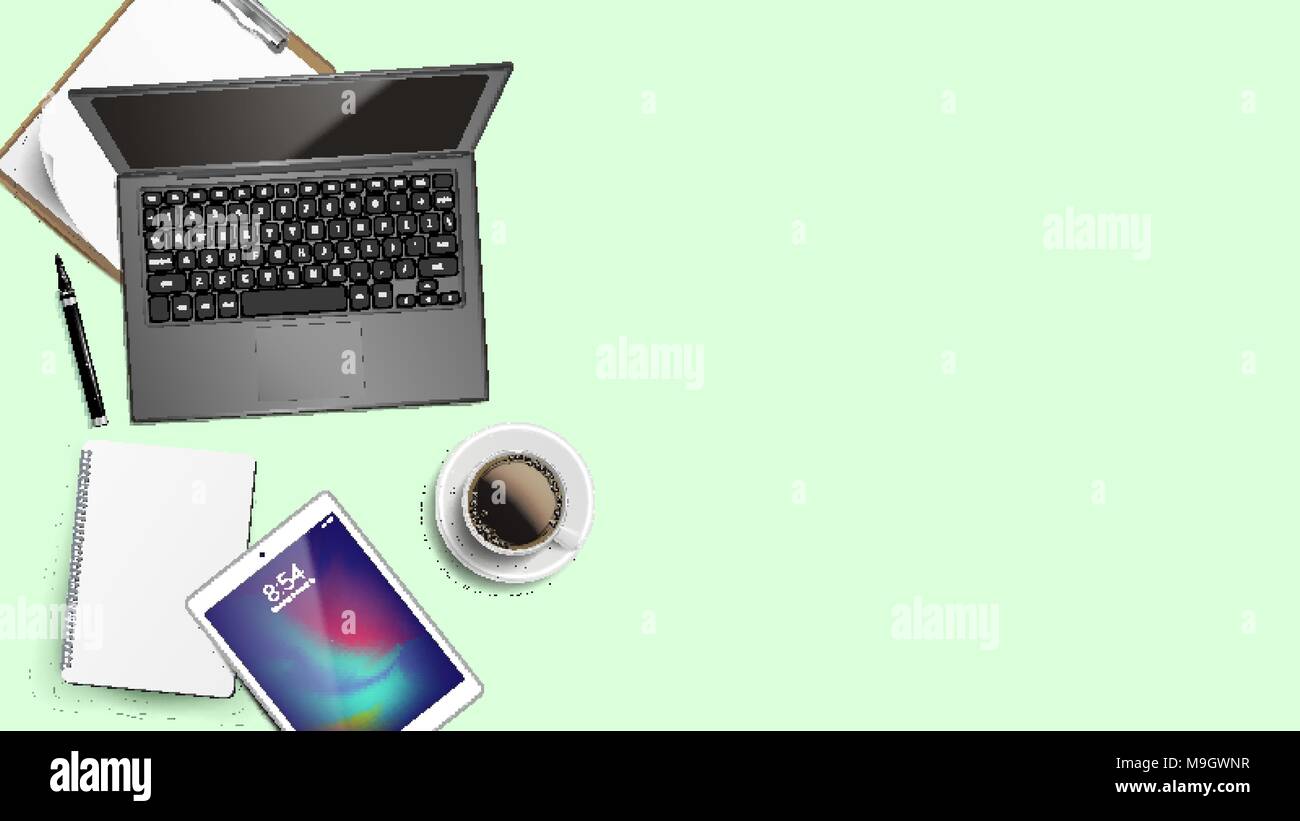 Modern Business Office Workplace Background Vector. Working Process ...