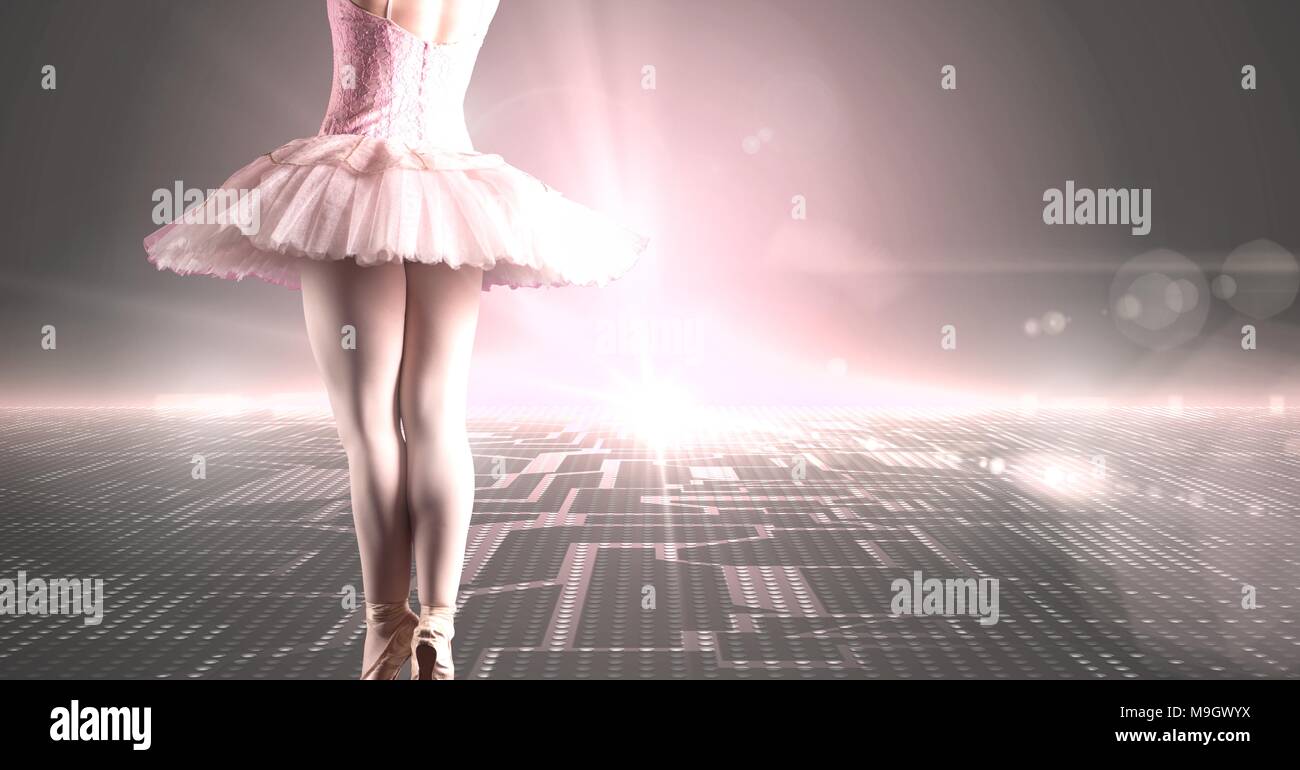 Ballet dancer with digital technology landscape and glowing light Stock ...