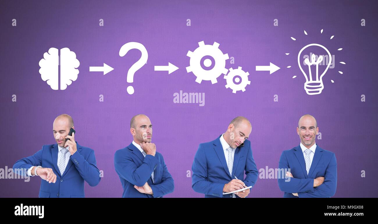 Businessman thinking in sequence with ideas and brainstorm process ...