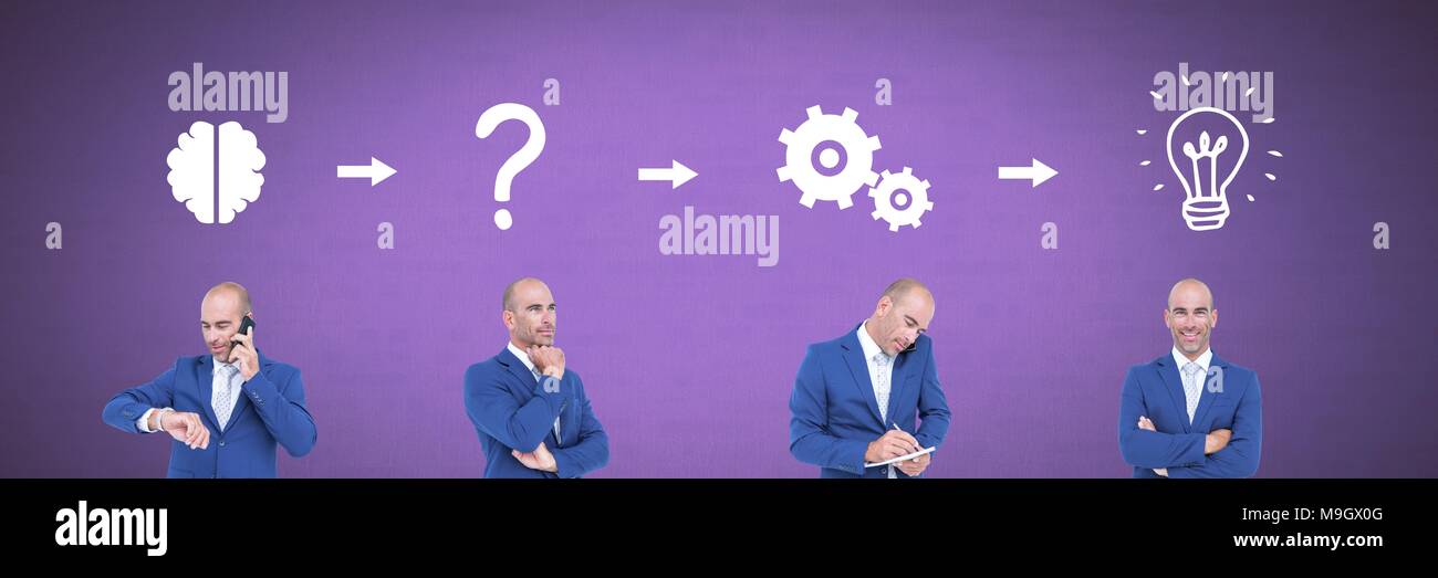Businessman thinking in sequence with ideas and brainstorm process ...