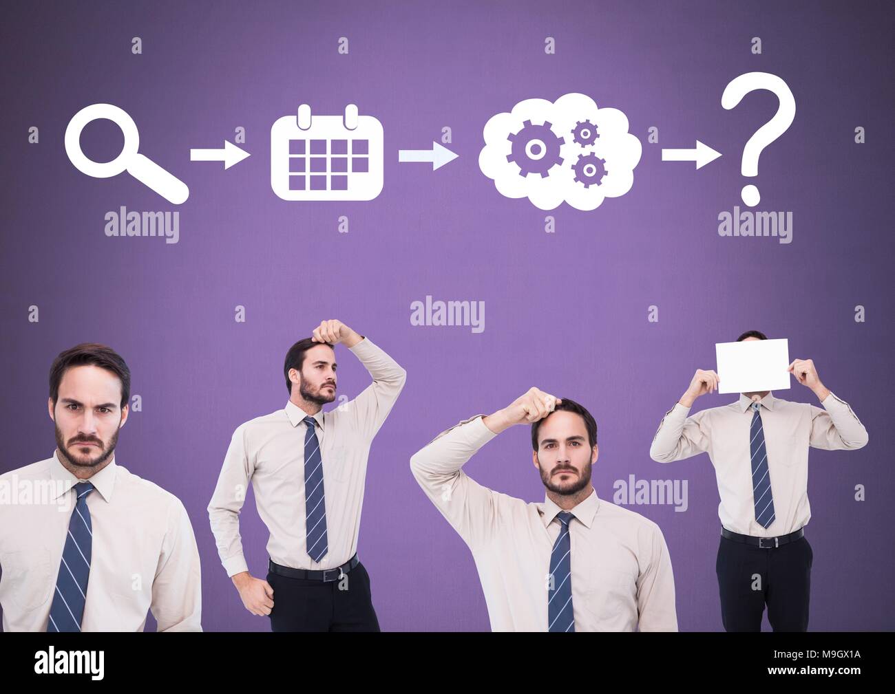 Businessman thinking in sequence with ideas and brainstorm process ...