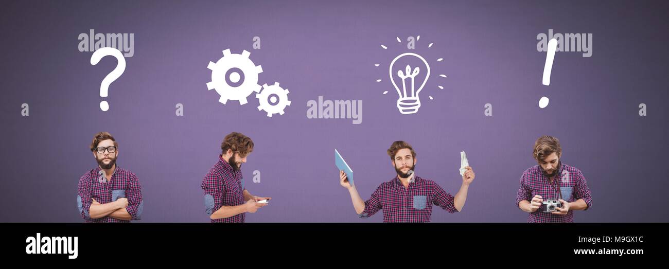 Man thinking in sequence with ideas and brainstorm process icons Stock ...