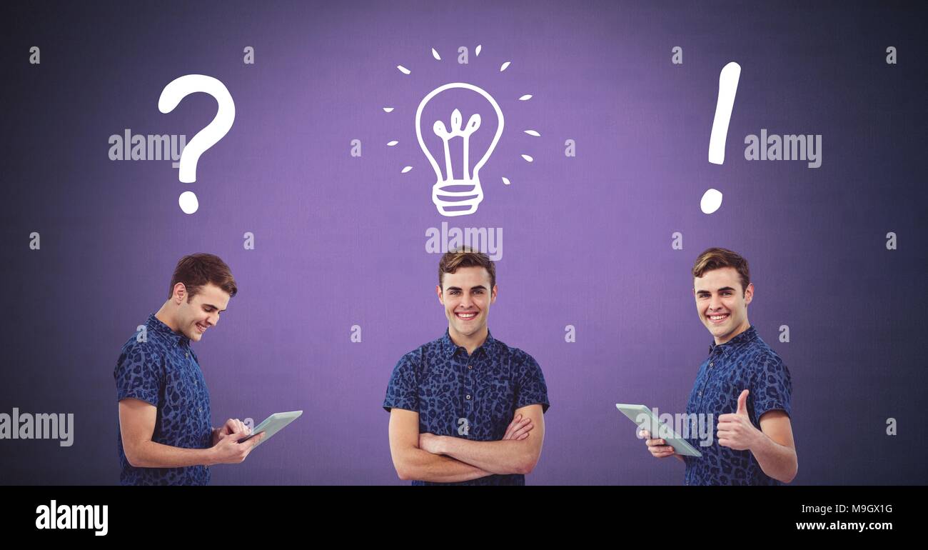 Man thinking in sequence with ideas and brainstorm process icons Stock ...