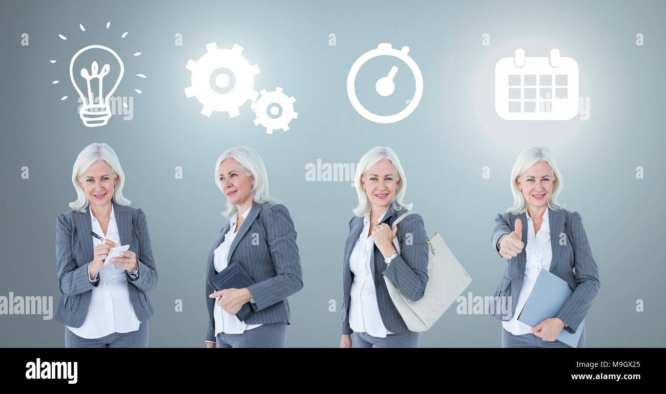 Businesswoman thinking in sequence with ideas and brainstorm process ...