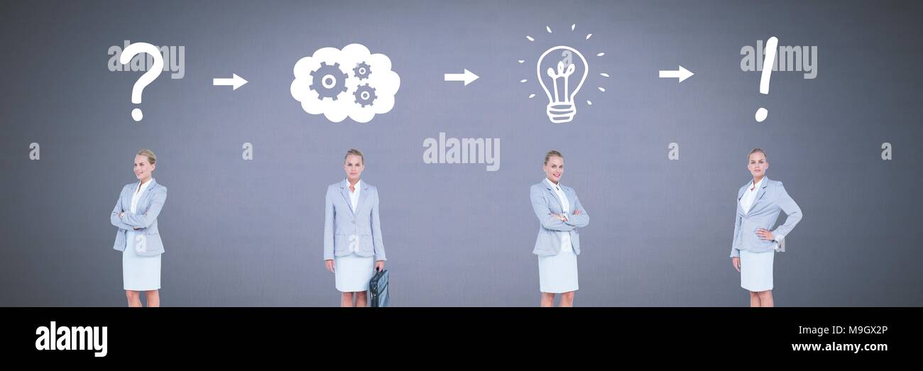 Businesswoman thinking in sequence with ideas and brainstorm process ...