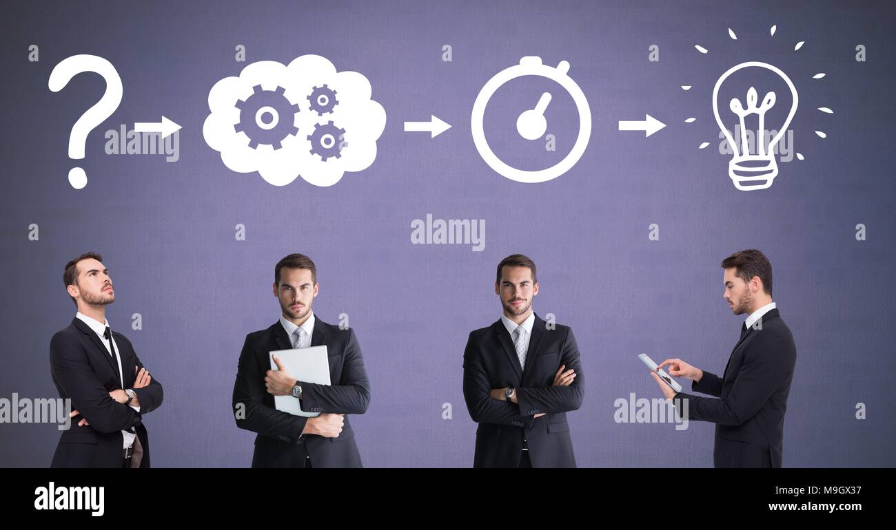Businessman thinking in sequence with ideas and brainstorm process ...