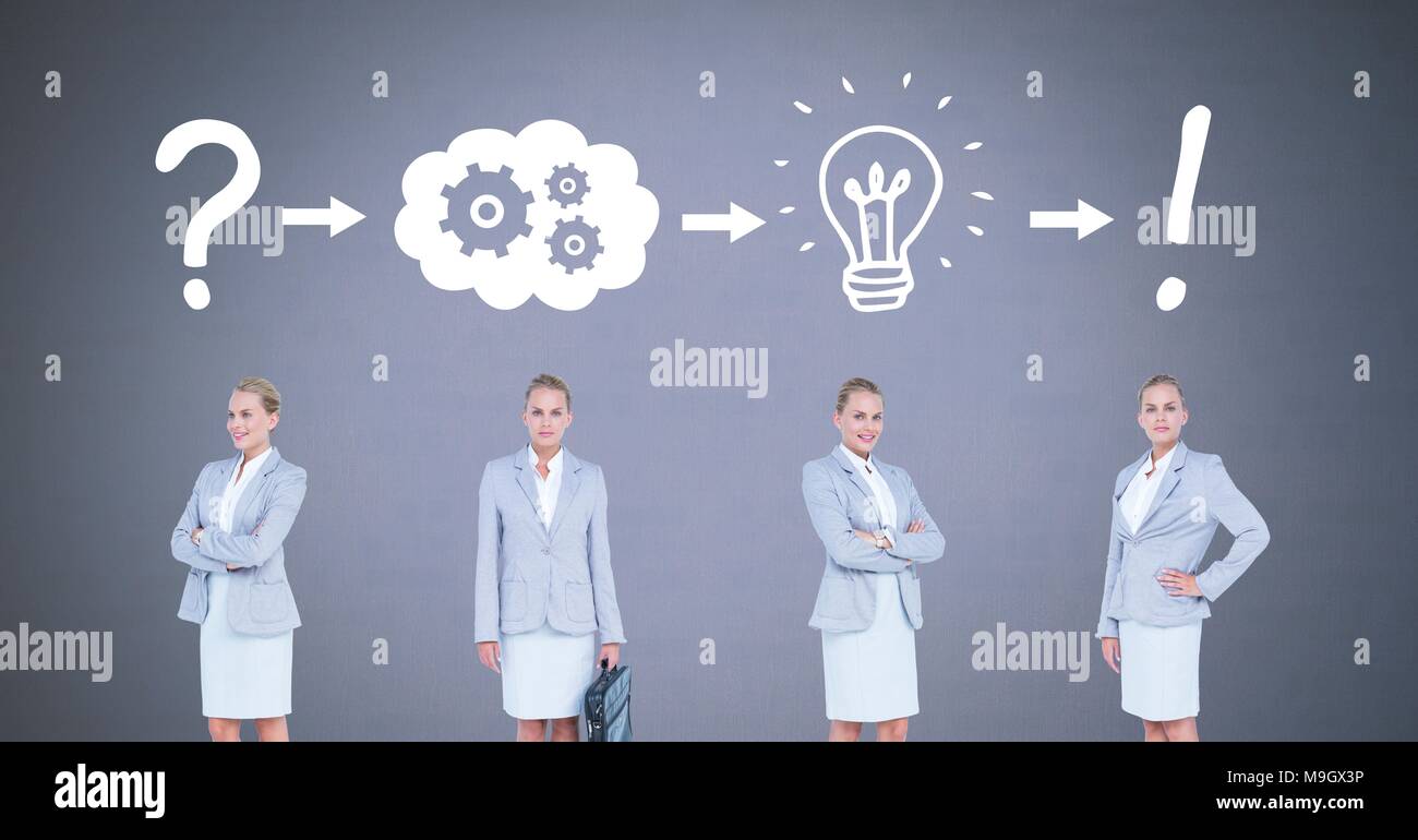 Businesswoman thinking in sequence with ideas and brainstorm process ...